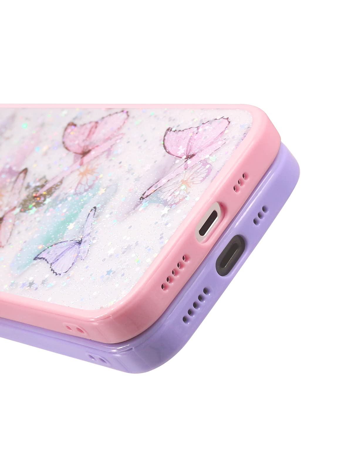 MUNDULEA Compatible with iPhone 13 Mini case Butterfly Clear Bling Women Girl Cute Soft TPU Fashion Cover for iPhone 13 Mini (Butterfly Pink)