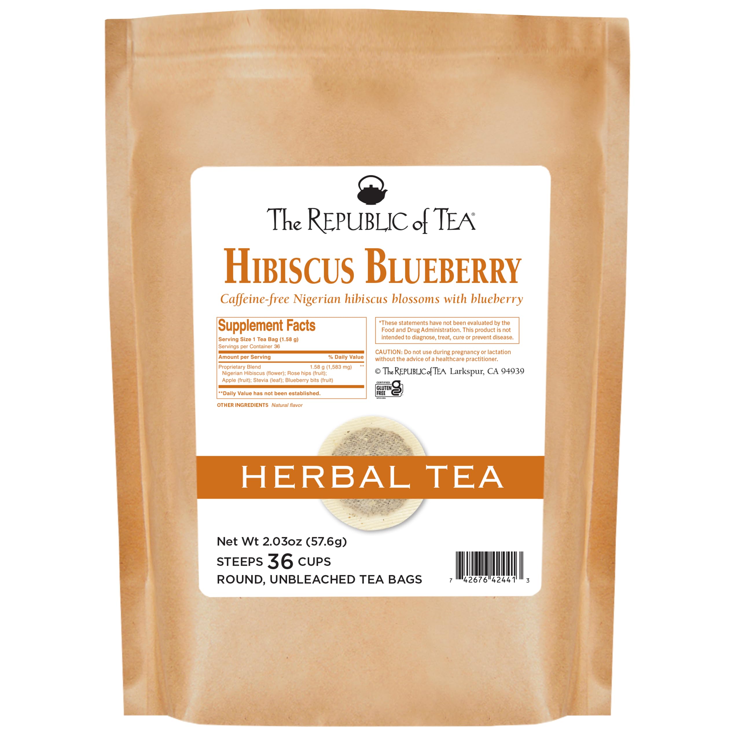The Republic of Tea Hibiscus Blueberry Superflower Herbal Tea, 36 Tea Bag Refill