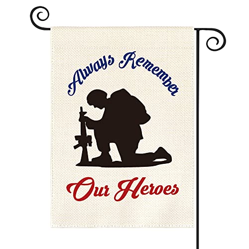 AVOIN colorlife Memorial Day Always Remember Our Heroes Garden Flag 12x18 Inch Double Sided, Military Soldiers Patriotic Veteran Yard Outdoor Decoration