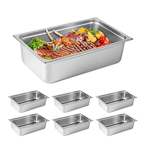HOCCOT Full Size Hotel Pan 6 Packs, 6" Deep 304 Stainless Steel Steam Table Pan for Chafing, Commercial Food Pan for Hotel, Buffet, Restaurant, Party, Catering Food Pan for Food Supply & Storage
