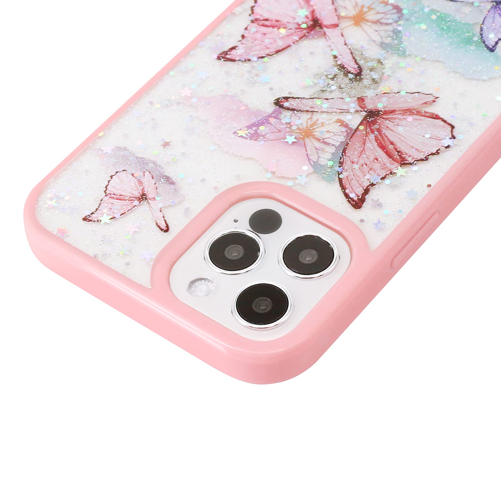 MUNDULEA Compatible with iPhone 13 Mini case Butterfly Clear Bling Women Girl Cute Soft TPU Fashion Cover for iPhone 13 Mini (Butterfly Pink)