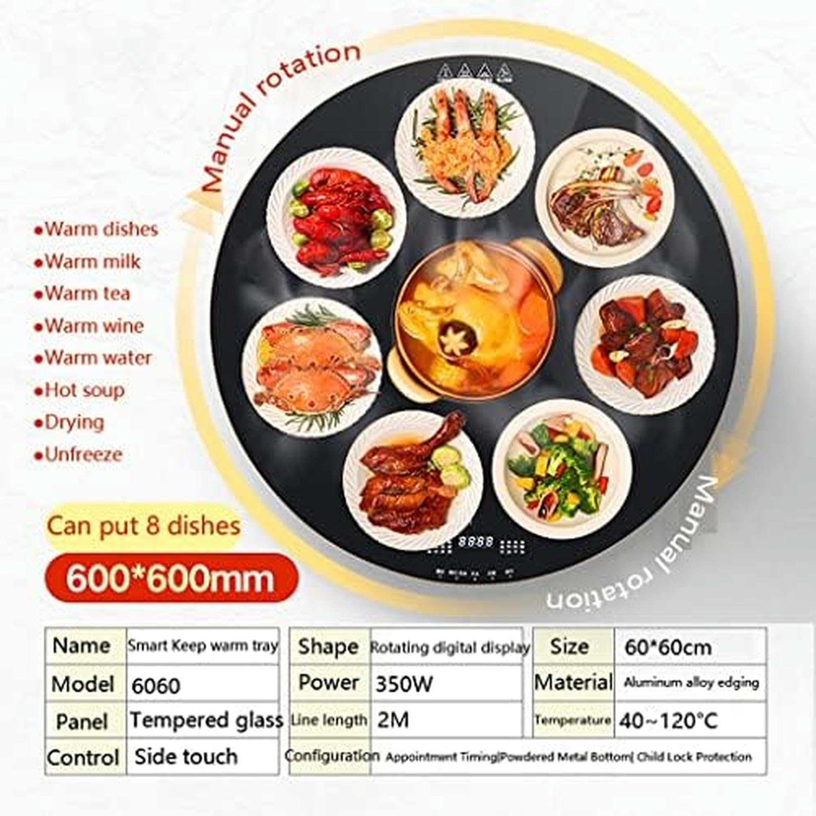Electric Food Warmer Plate, Electric Warming Tray Multifunctional Hotplates Keep Food Warm for Buffets Home Dinners with Touch and Spin Adjustable Temperature Control Warming Serving Tray Food