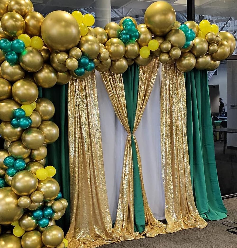 TCBESTO Gold Sequin Backdrop Curtains Glitter Drapes 2FTx8FT 4 Panels for Wedding Birthday Party Decorations Bridal Baby Shower Party Supplies Sparkly Photography Background