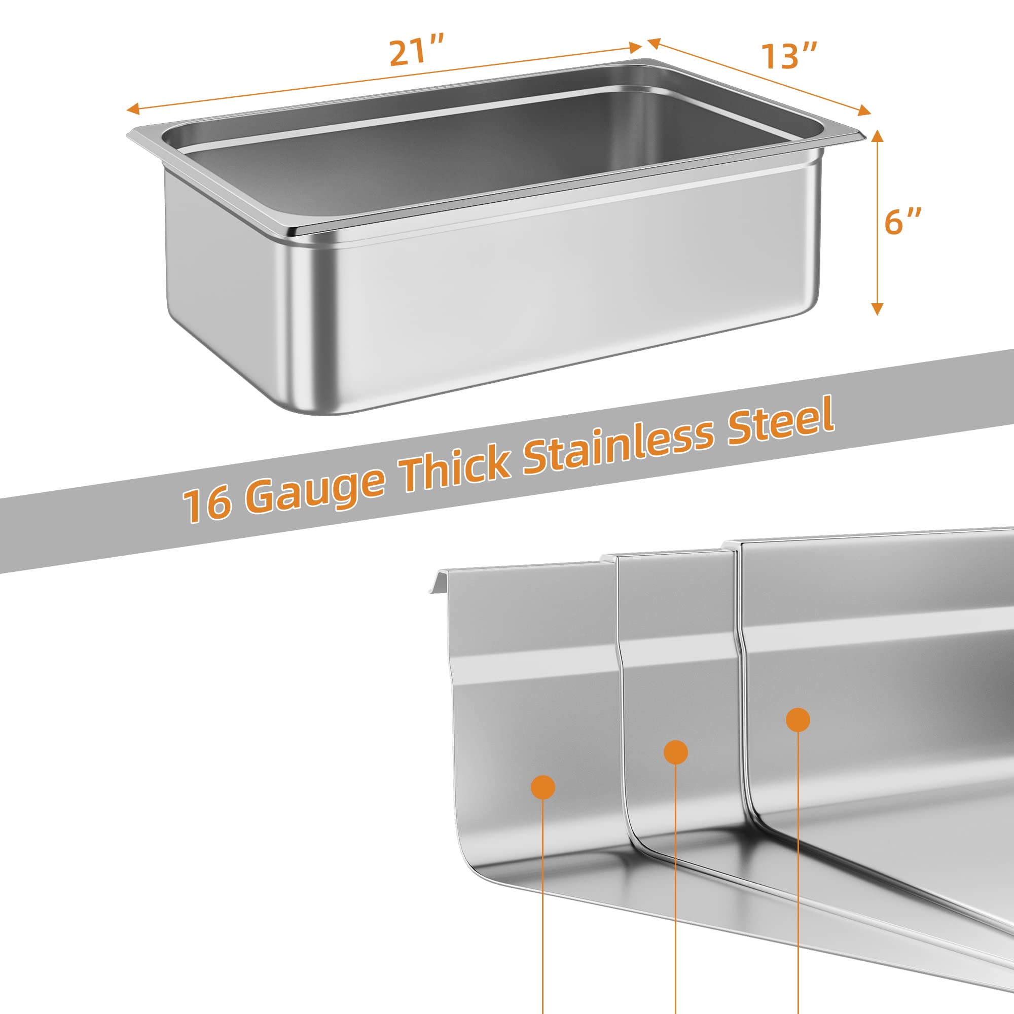 RIEDHOFF 6 Pack Full Size Hotel Pan, [NSF Certified] Commercial Stainless Steel 6 Inch Deep Anti-Jamming Steam Table Pan