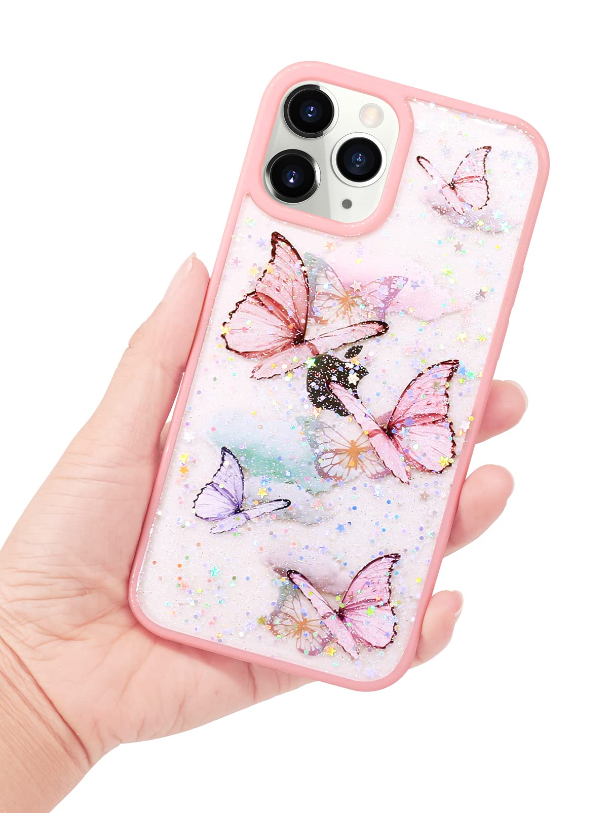 MUNDULEA Compatible with iPhone 13 Mini case Butterfly Clear Bling Women Girl Cute Soft TPU Fashion Cover for iPhone 13 Mini (Butterfly Pink)