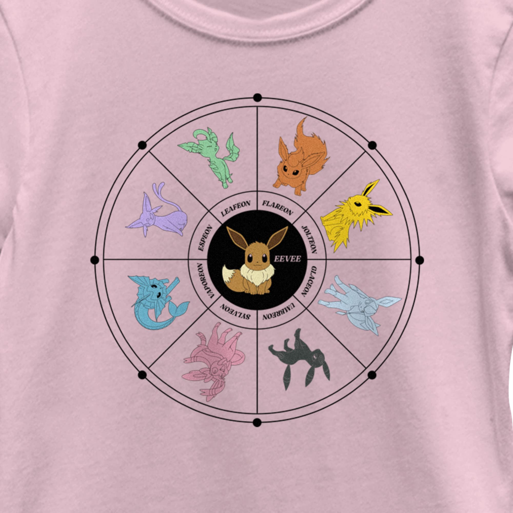 Pokemon Fifth Sun Girls Eevee Evolution Tarot Card Short Tee T Shirt, Light Pink, Medium US