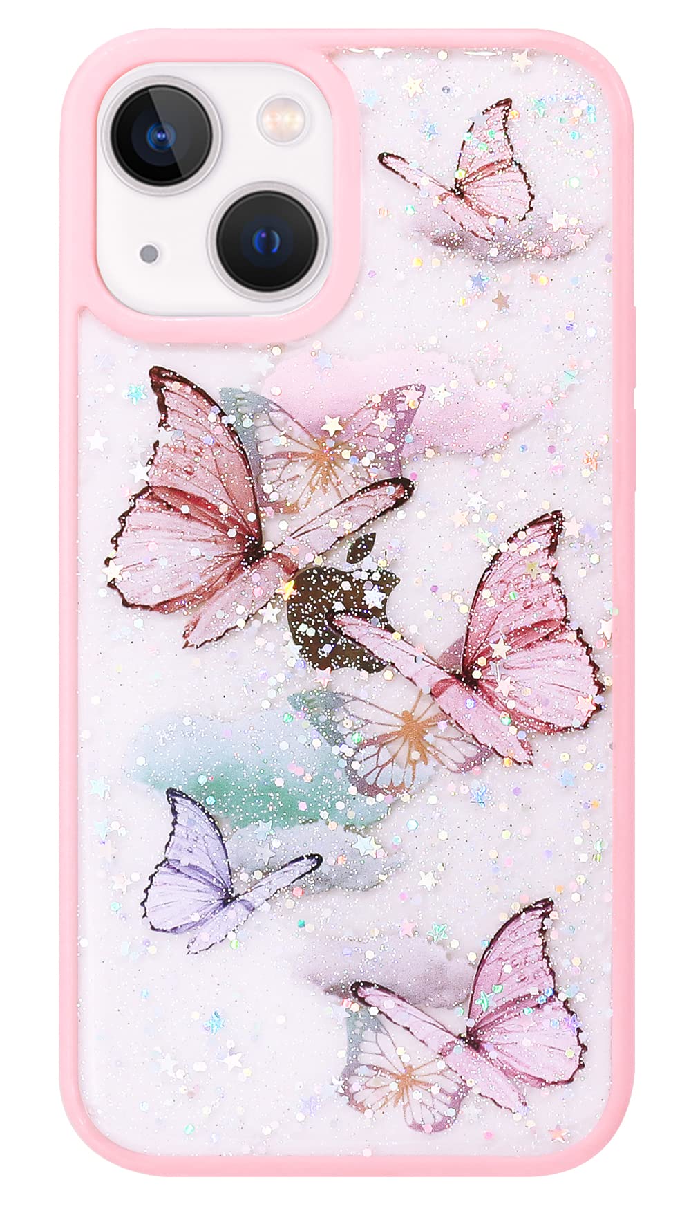 MUNDULEA Compatible with iPhone 13 Mini case Butterfly Clear Bling Women Girl Cute Soft TPU Fashion Cover for iPhone 13 Mini (Butterfly Pink)