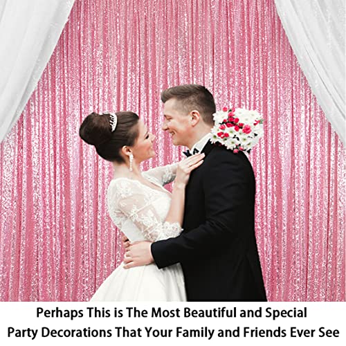 ShinyBeauty Backdrop Curtain Rose Pink Sequin Backdrop Curtain 4x8ft Shimmer Backdrop Curtain 2 Panels Seamless Photography Background Halloween Decoration