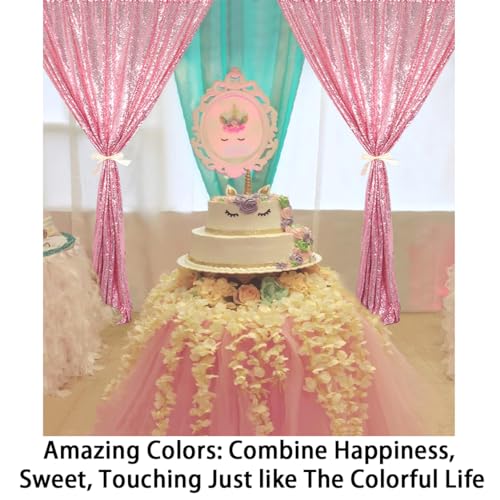 ShinyBeauty Backdrop Curtain Rose Pink Sequin Backdrop Curtain 4x8ft Shimmer Backdrop Curtain 2 Panels Seamless Photography Background Halloween Decoration