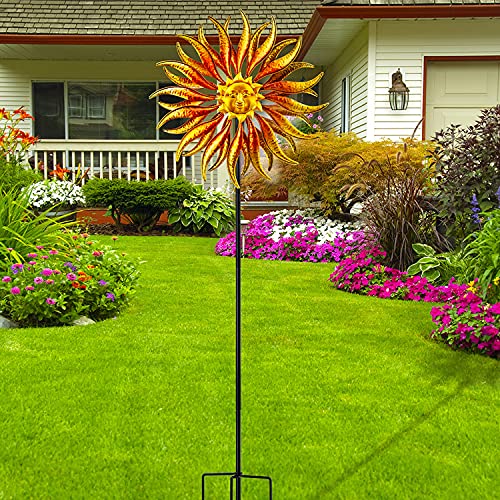 Fawgold Wind Spinner Outdoor Metal Sun Wind Sculpture Spinners for Yard Patio Lawn Garden Decoration 75 inches Double Windmill 360 Degrees Swivel Spinner with Metal Stake