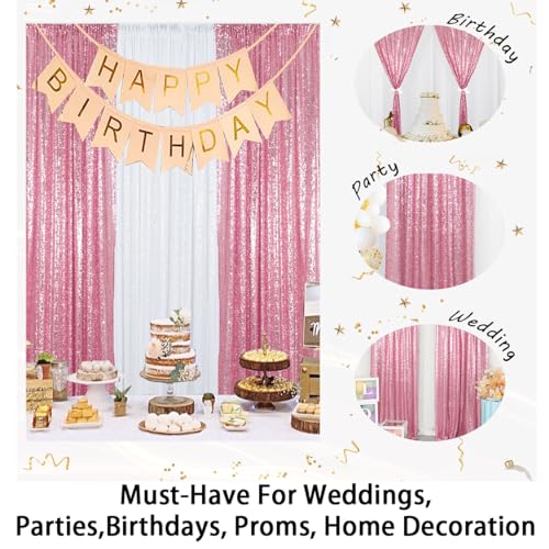 ShinyBeauty Backdrop Curtain Rose Pink Sequin Backdrop Curtain 4x8ft Shimmer Backdrop Curtain 2 Panels Seamless Photography Background Halloween Decoration