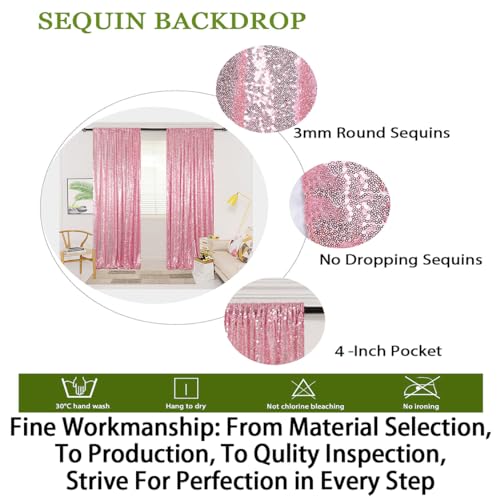 ShinyBeauty Backdrop Curtain Rose Pink Sequin Backdrop Curtain 4x8ft Shimmer Backdrop Curtain 2 Panels Seamless Photography Background Halloween Decoration