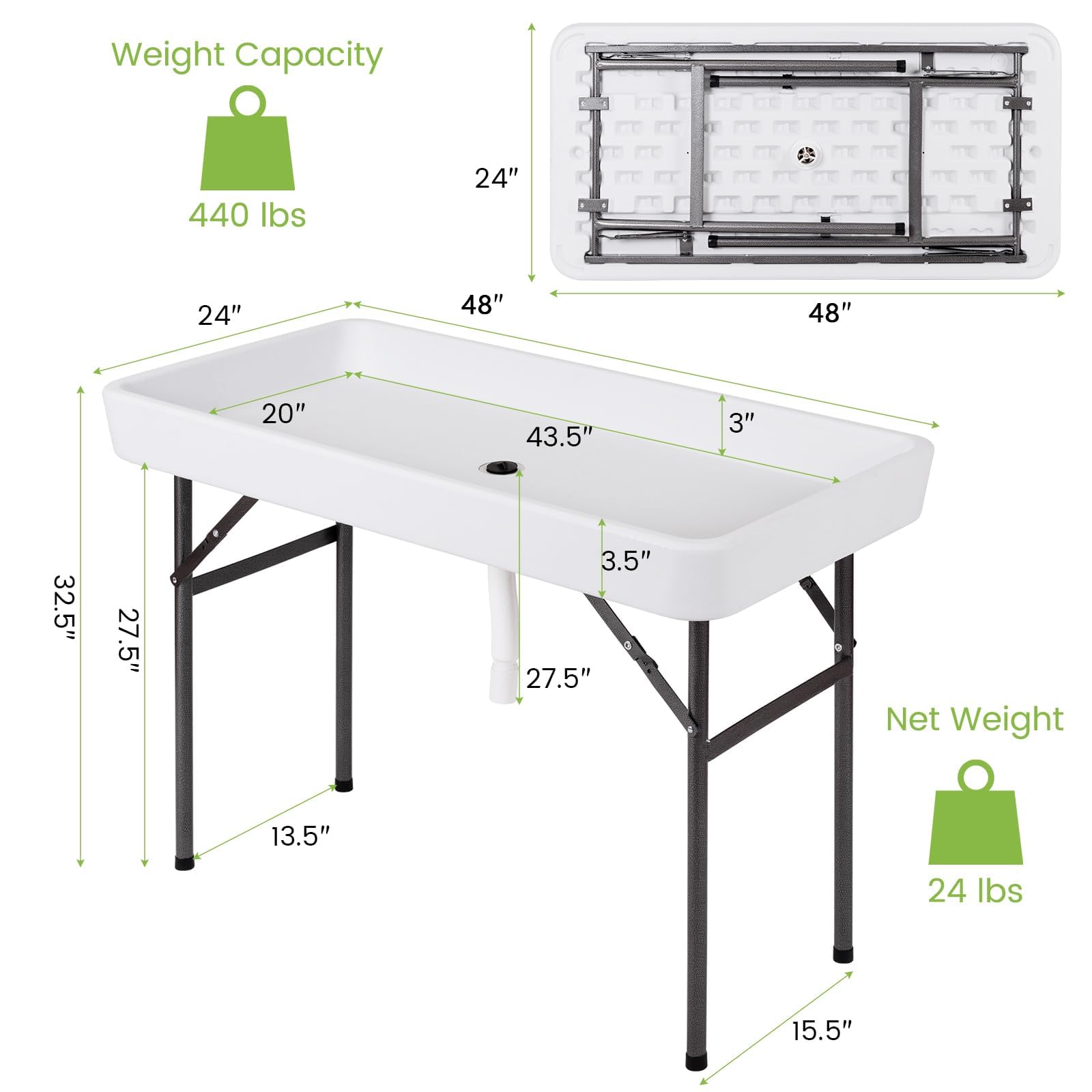Giantex Folding Ice Table with Drain, 4 ft Portable Cooler with Removable Skirt, No Assembly, Fill and Chill Table for Food Drink Beverage, Foldable Party Ice Bin for Camping BBQ Outdoor