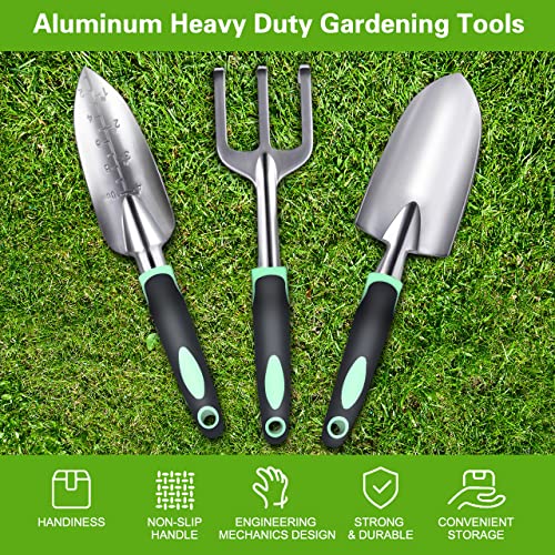 ZUZUAN Garden Tool Set, 3 Pack Aluminum Heavy Duty Gardening Kit Includes Hand Trowel, Transplant Trowel and Cultivator Hand Rake with Soft Rubberized Non-Slip Ergonomic Handle, Garden Gifts