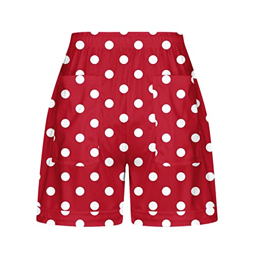 Zquehuo Womens Casual Drawstring Polka Dot Shorts Summer 2024 Elastic Waist Polka Dot Shorts Pants with Pockets (Large, Red 57)