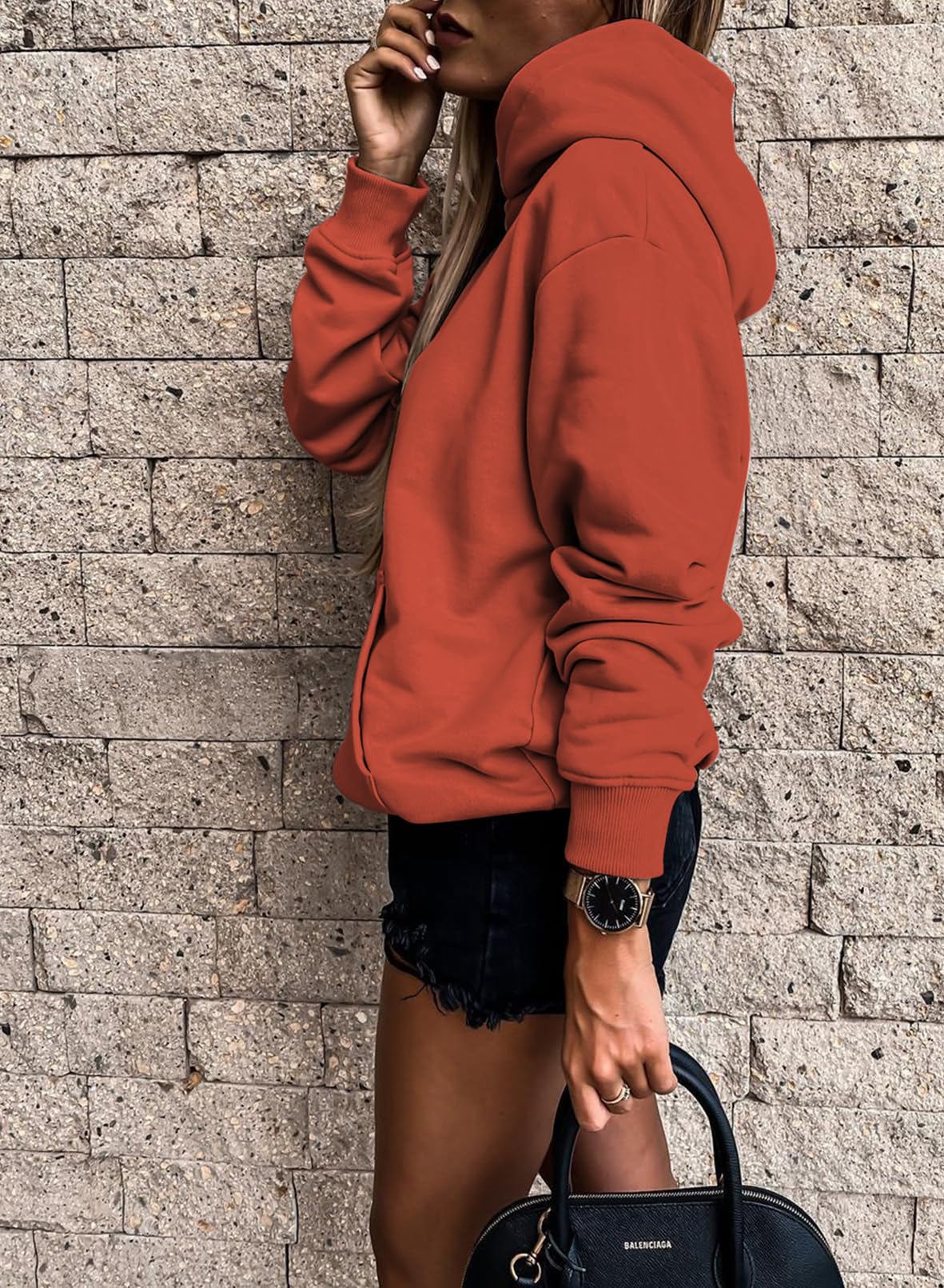 SHEWIN Womens Sweatshirts Casual Long Sleeve Fleece Hooded Pullover Sweatshirt Lightweight Cute Fall Tops Outfits Loose Hoodies for Women,US 12-14(L),Orange