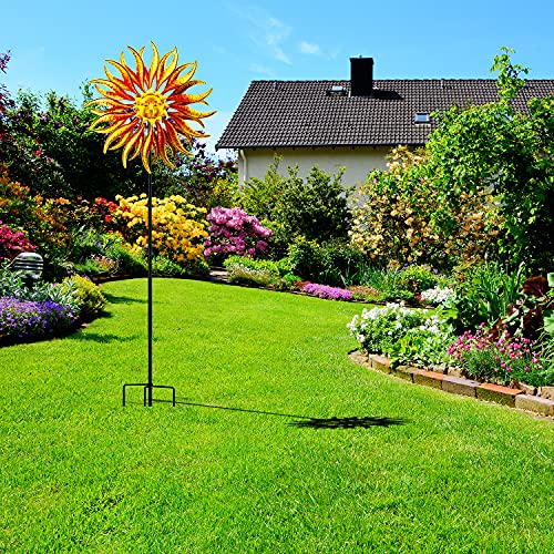 Fawgold Wind Spinner Outdoor Metal Sun Wind Sculpture Spinners for Yard Patio Lawn Garden Decoration 75 inches Double Windmill 360 Degrees Swivel Spinner with Metal Stake