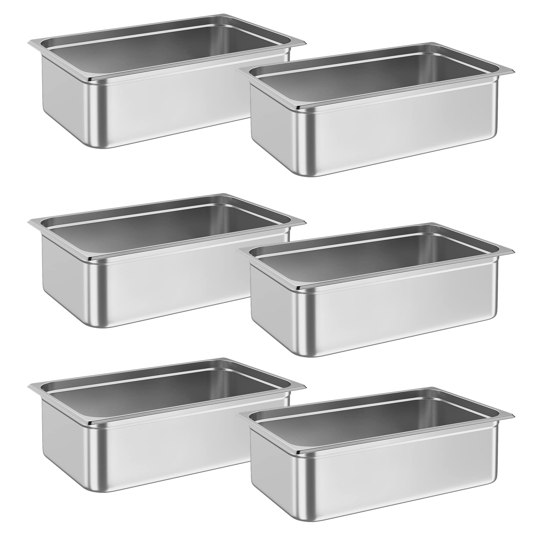 RIEDHOFF 6 Pack Full Size Hotel Pan, [NSF Certified] Commercial Stainless Steel 6 Inch Deep Anti-Jamming Steam Table Pan