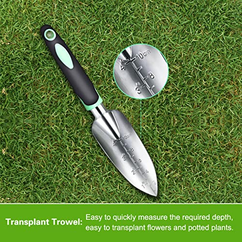 ZUZUAN Garden Tool Set, 3 Pack Aluminum Heavy Duty Gardening Kit Includes Hand Trowel, Transplant Trowel and Cultivator Hand Rake with Soft Rubberized Non-Slip Ergonomic Handle, Garden Gifts