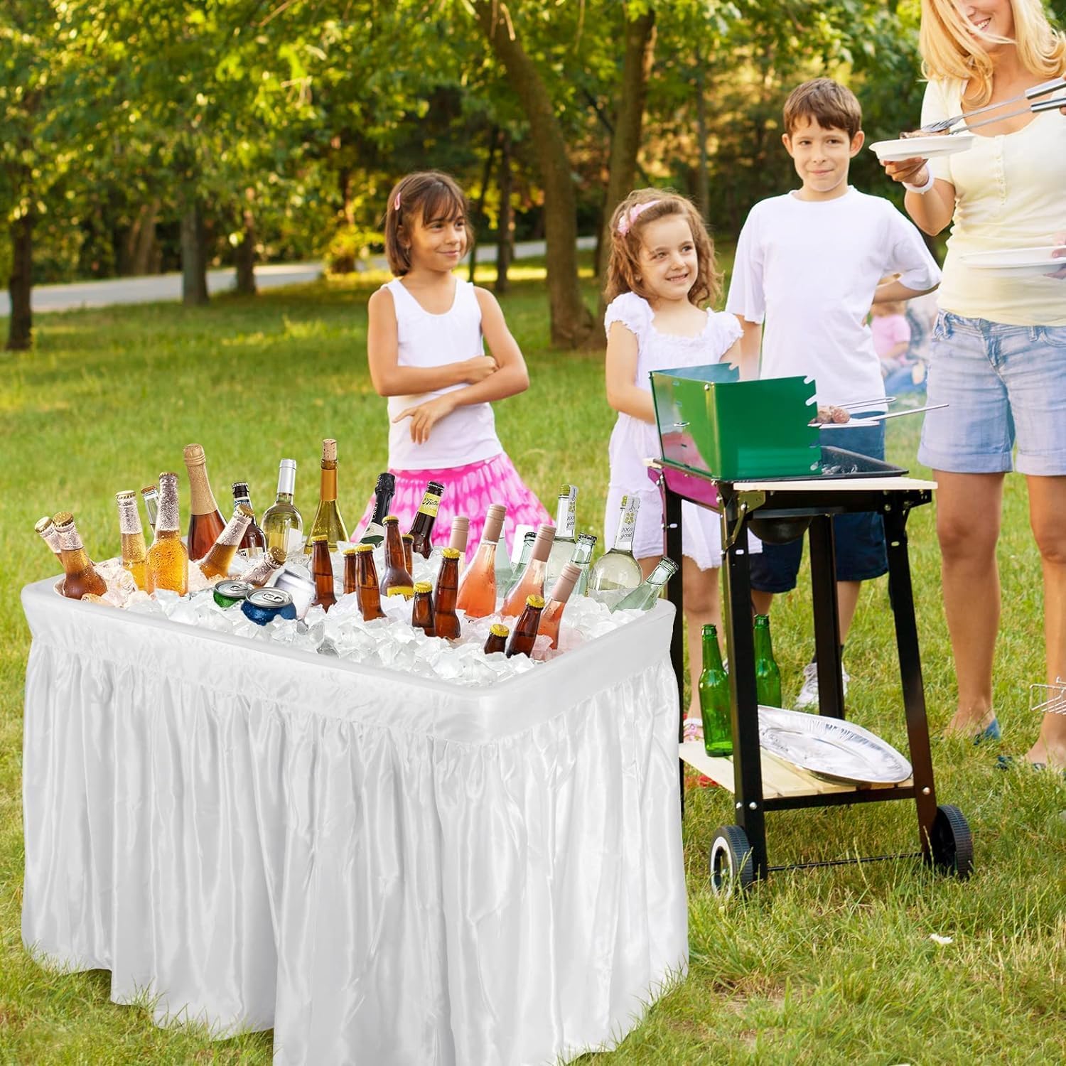 Giantex Folding Ice Table with Drain, 4 ft Portable Cooler with Removable Skirt, No Assembly, Fill and Chill Table for Food Drink Beverage, Foldable Party Ice Bin for Camping BBQ Outdoor