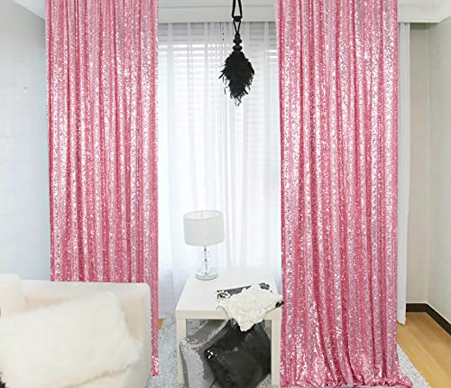 ShinyBeauty Backdrop Curtain Rose Pink Sequin Backdrop Curtain 4x8ft Shimmer Backdrop Curtain 2 Panels Seamless Photography Background Halloween Decoration
