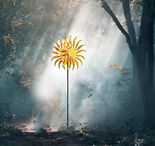 Fawgold Wind Spinner Outdoor Metal Sun Wind Sculpture Spinners for Yard Patio Lawn Garden Decoration 75 inches Double Windmill 360 Degrees Swivel Spinner with Metal Stake
