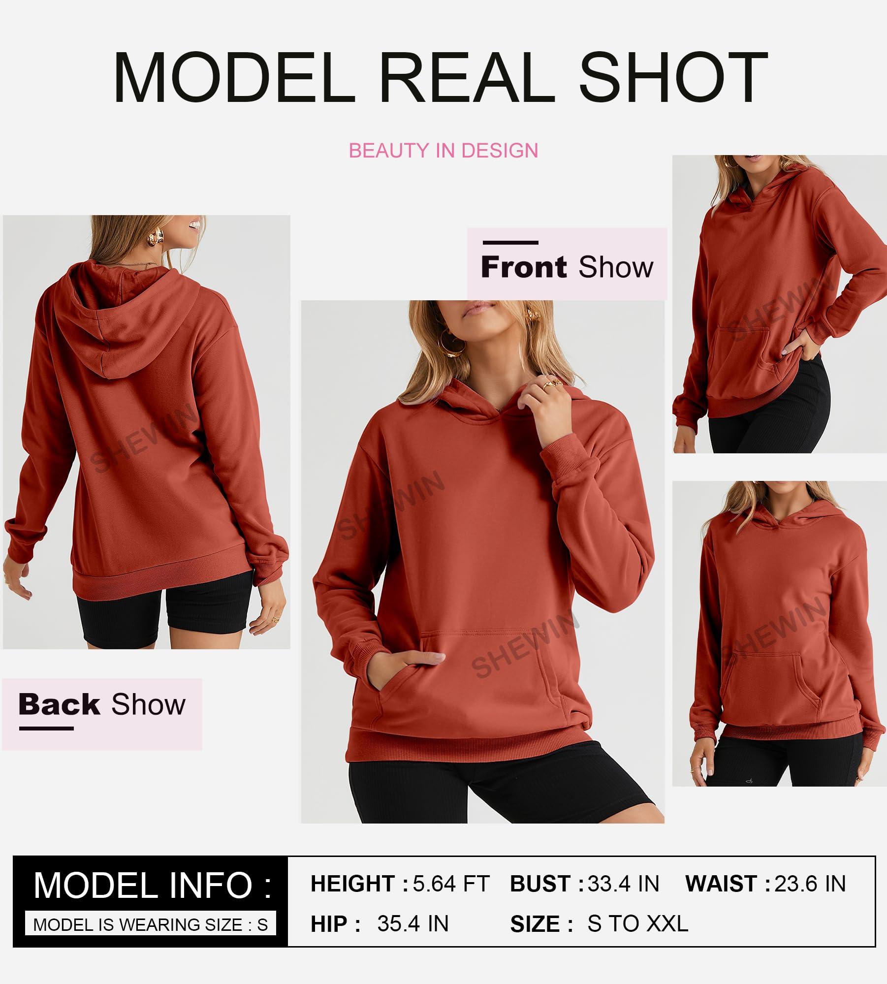 SHEWIN Womens Sweatshirts Casual Long Sleeve Fleece Hooded Pullover Sweatshirt Lightweight Cute Fall Tops Outfits Loose Hoodies for Women,US 12-14(L),Orange