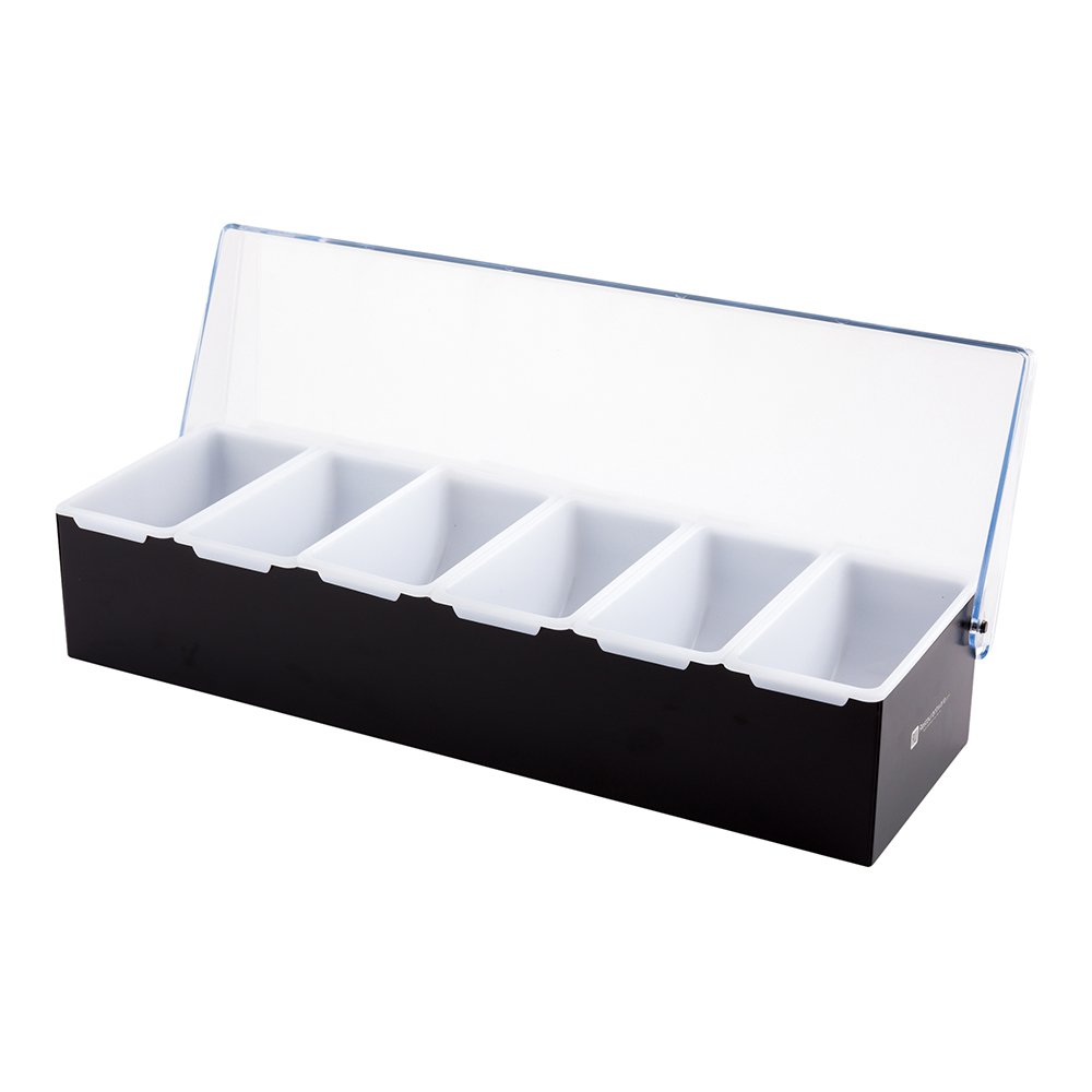 Restaurantware Stainless Steel Condiment Dispenser with 6 Plastic Tray Compartments and Clear Lid: Perfect for Bars Ice Cream Shops and Coffee Buffets - Easy to Use Garnish Server Station - 1-CT