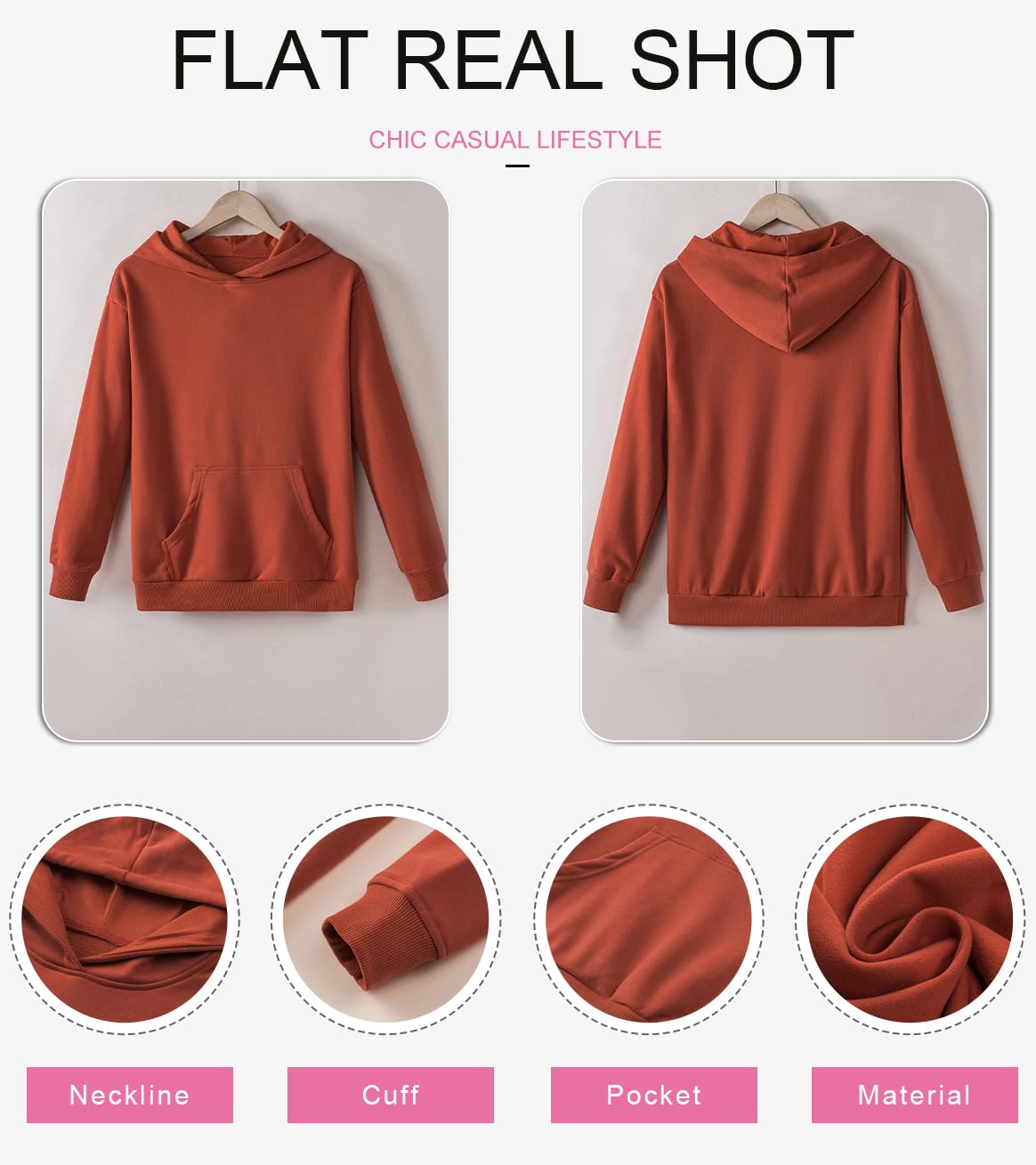 SHEWIN Womens Sweatshirts Casual Long Sleeve Fleece Hooded Pullover Sweatshirt Lightweight Cute Fall Tops Outfits Loose Hoodies for Women,US 12-14(L),Orange