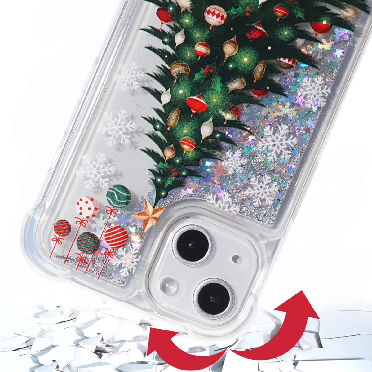 FLOCUTE Glitter Christmas Case Compatible with iPhone 13 Mini Glitter Case Christmas Tree Clear Soft TPU Rubber Bumper Girly Women Cute Liquid Holiday Case for iPhone 13 Mini (Christmas Tree)