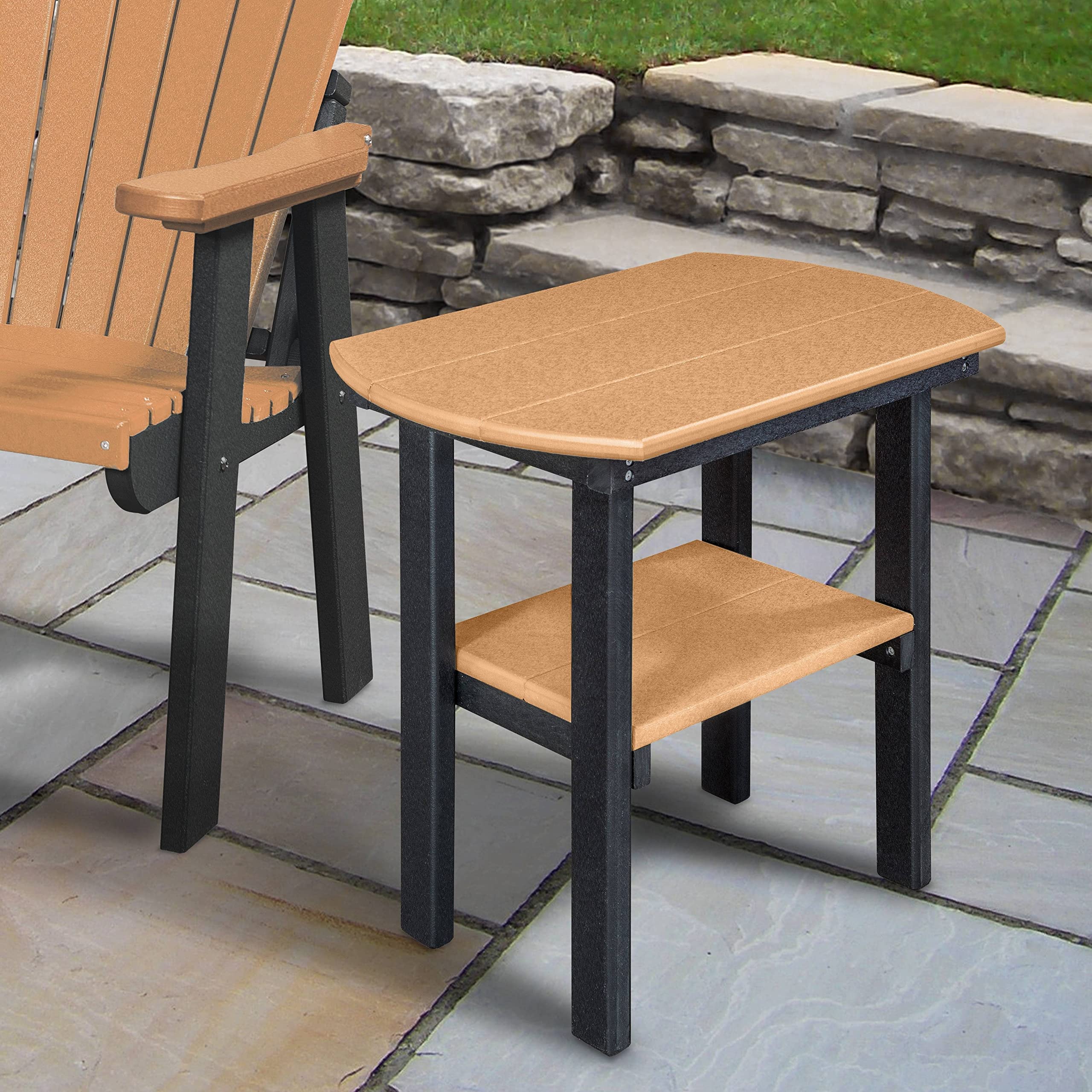 Model Oval End Table in Cedar with A Black Base Brown Resin