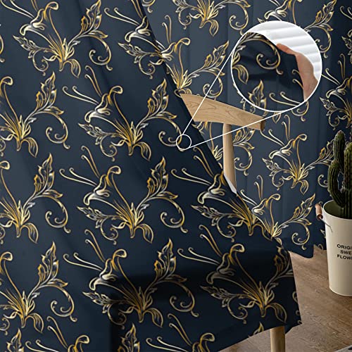 Singingin Chiffon Backdrop Curtain, Gold Gradient Floral Leaves Black Soft Lightweight Window Drapes Rod Pocket Curtains for Bedroom Living Room Home Office Decor 52 x 84 Inch, 2 Panels