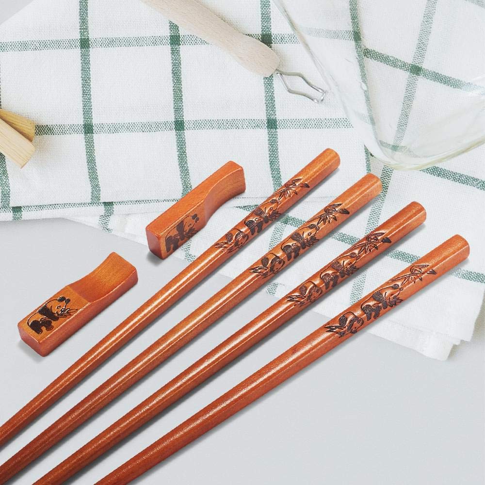 Chopstick Reusable Chinese Panda Chopsticks with Holder and Carrying Bag Chinese Traditional Stylish Set(2 Pairs)
