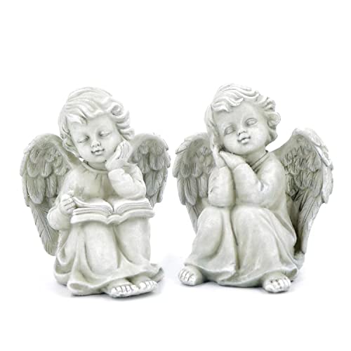 DKJOCKY Resin Statue Cherubs Angel Statue Yard Decorations Outdoor, Angel Figurines Fairy Garden Accessories, Halloween Angels Figurines Memorial Gifts, 2 Packs