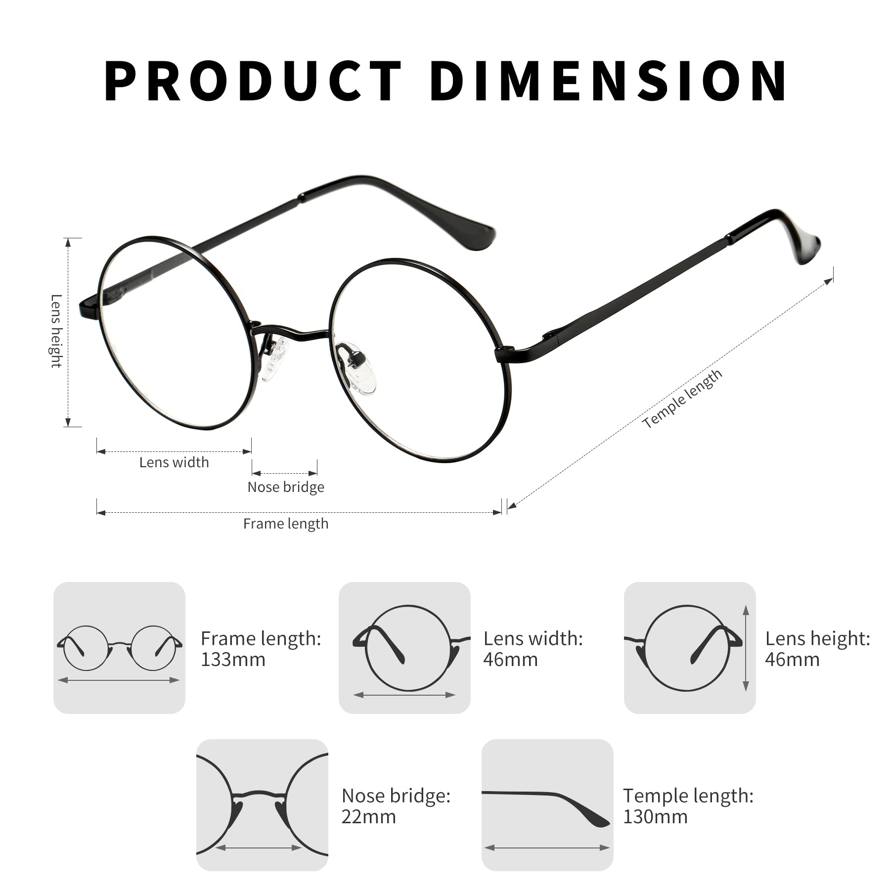 Pro Acme Non Prescription Clear Lens Glasses Retro Small Round Metal Frame (Black)