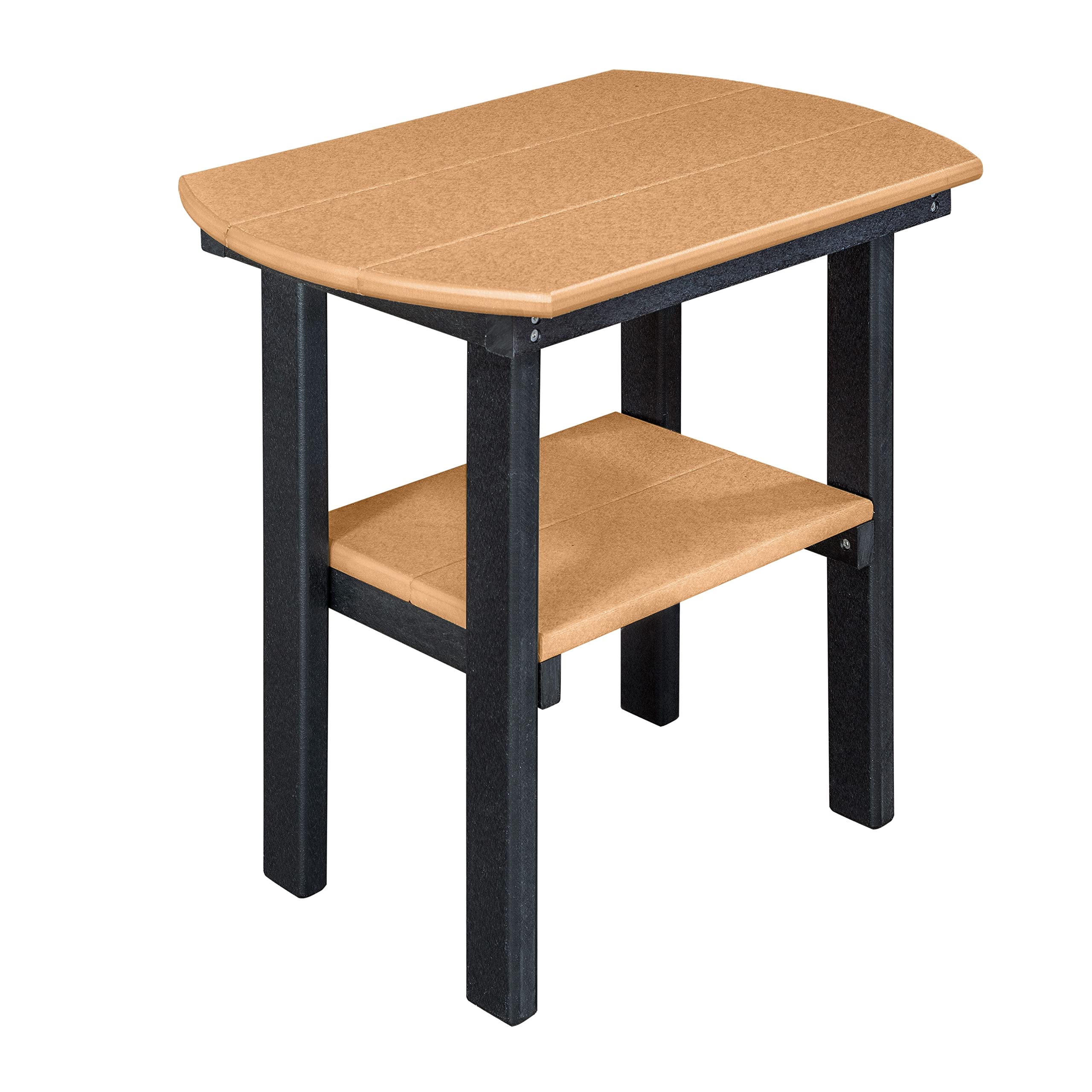 Model Oval End Table in Cedar with A Black Base Brown Resin