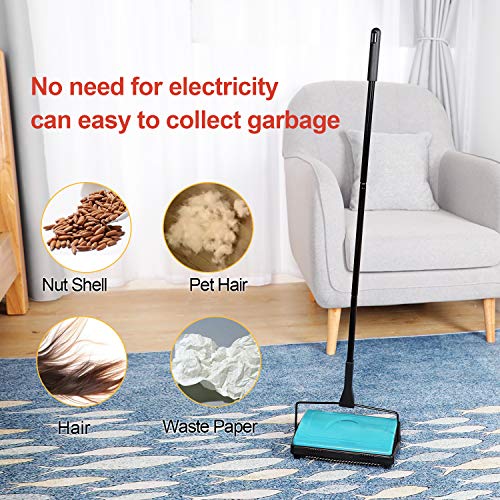Yocada Carpet Sweeper Cleaner for Home Office Low Carpets Rugs Undercoat Carpets Pet Hair Dust Scraps Paper Small Rubbish Cleaning with a Brush Blue