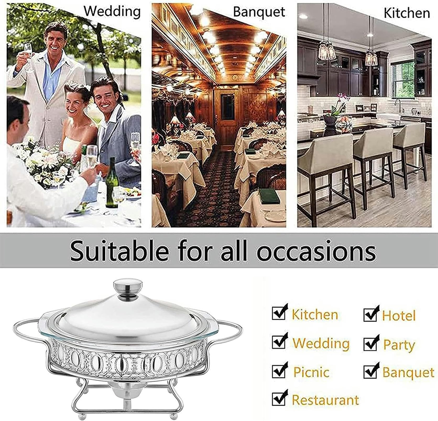 Chef Chafing Dish Buffet Set, Stainless Steel Chafer and Buffet Warmers Sets, Catering Buffet Mini Hot Pot Outdoor Picnic Household (Silver)