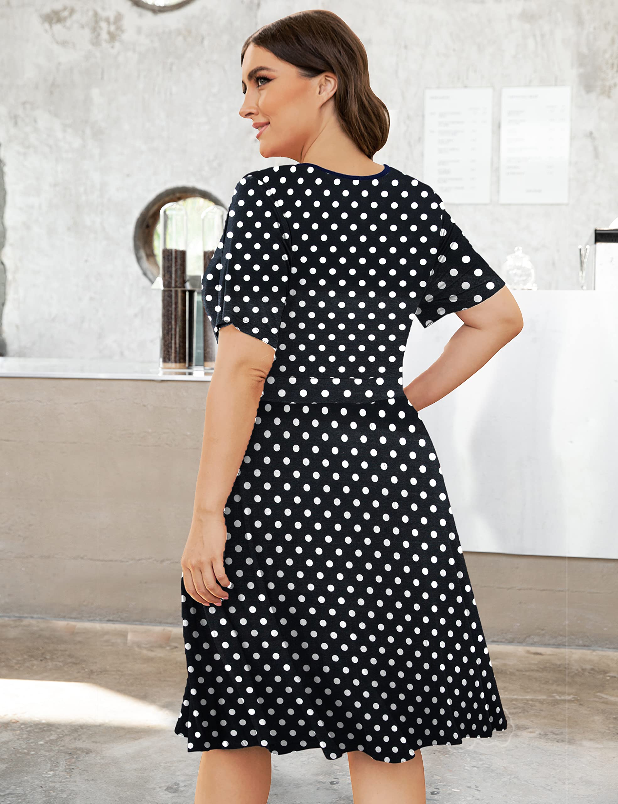 Ahlaray Womens Plus Size Summer Dresses Short Sleeve Causal Swing Faux Wrap Dress with Pockets, Polka Dot, 2XL