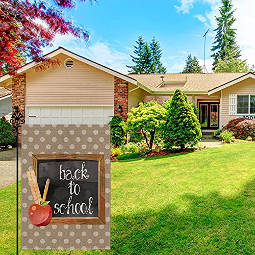 Polka Dot Garden Flag Back to School Chalkboard Apple 12.5 x 18 Inch Burlap Vertical Double Sided Outdoor Decorations Party Deco