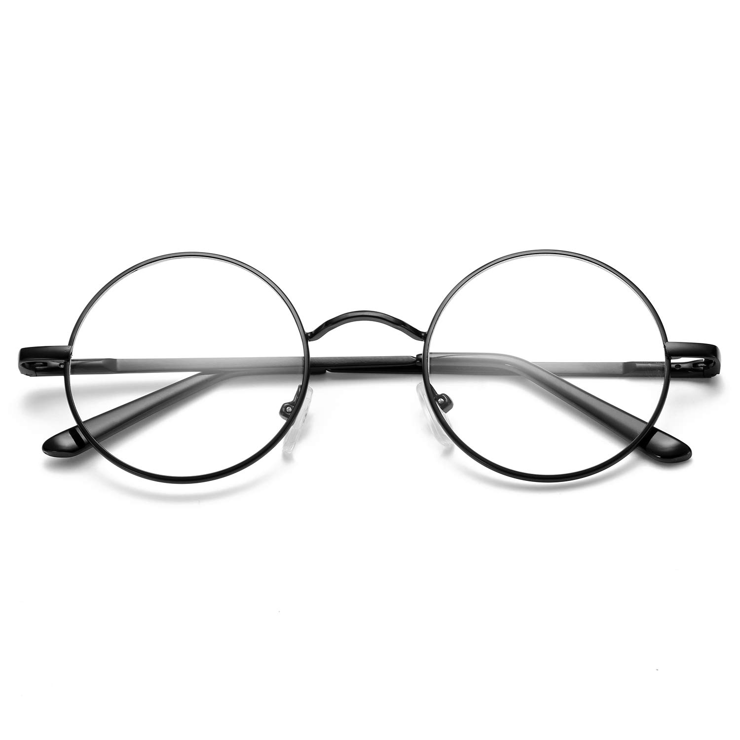 Pro Acme Non Prescription Clear Lens Glasses Retro Small Round Metal Frame (Black)