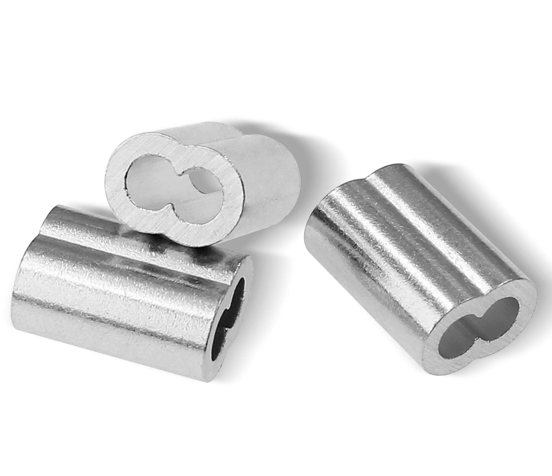 PHITUODA 100pcs 1/8 Inch Aluminum Crimping Loop Sleeve for Wire Rope and Cable, Double Hole Type