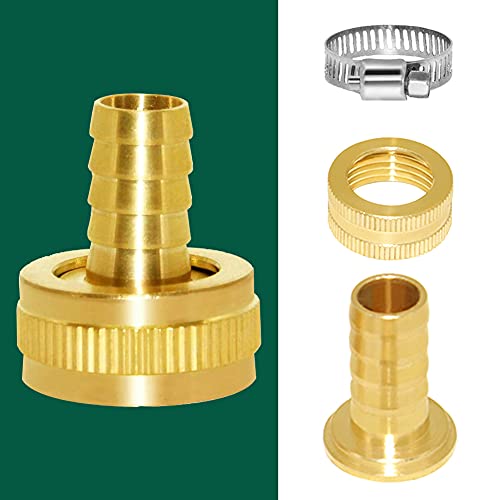 Joywayus 2Pcs 1/2" Barb x 3/4" Female GHT Thread Swivel Brass Garden Water Hose Pipe Connector Copper Fitting with Stainless Clamp House/Boat/Lawn/Power Wash/Irrigation