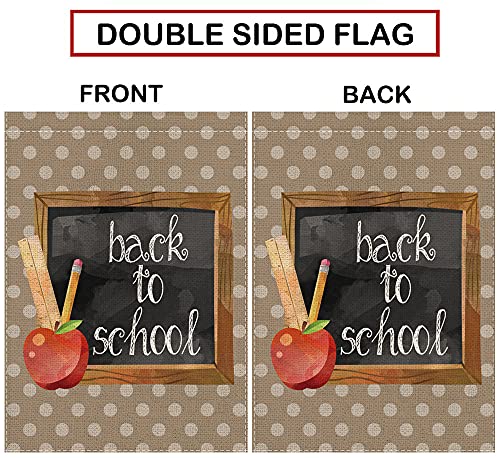 Polka Dot Garden Flag Back to School Chalkboard Apple 12.5 x 18 Inch Burlap Vertical Double Sided Outdoor Decorations Party Deco
