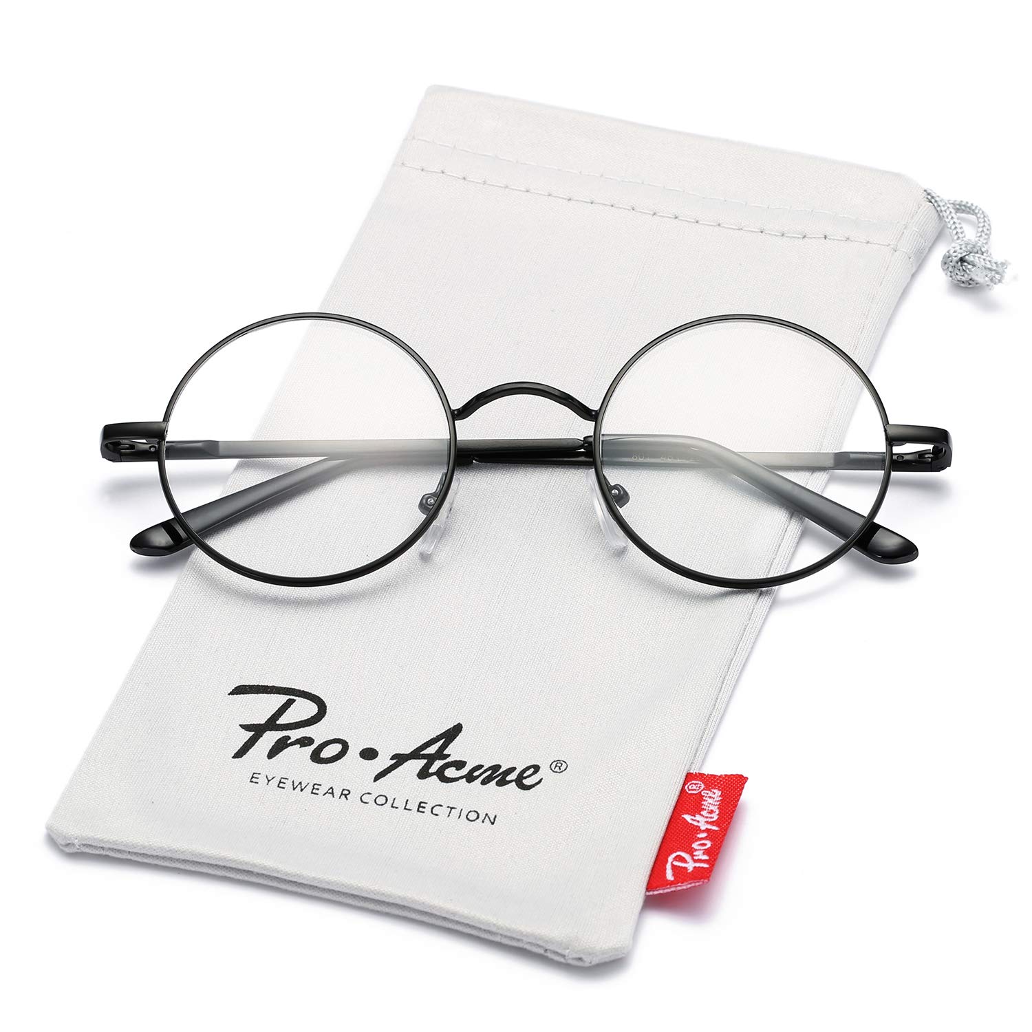 Pro Acme Non Prescription Clear Lens Glasses Retro Small Round Metal Frame (Black)