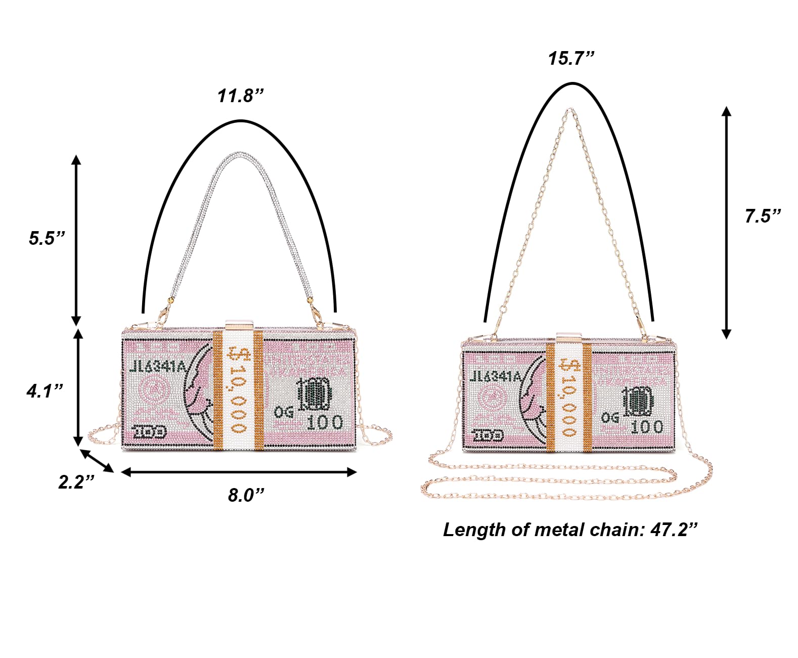 Covelin Dollar Clutch Purse for Women from, Rhinestone Evening Handbag Money Bag Green