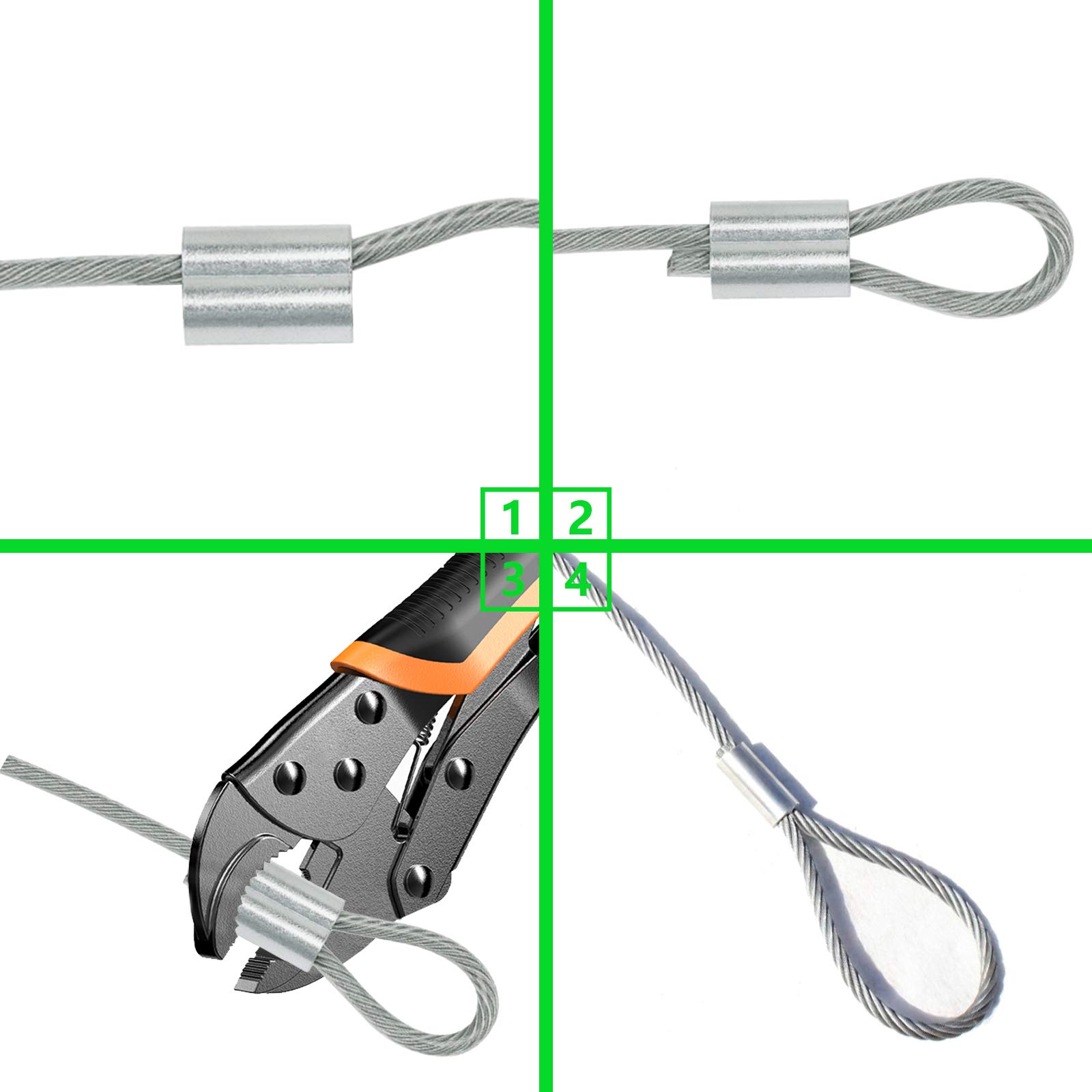 PHITUODA 100pcs 1/8 Inch Aluminum Crimping Loop Sleeve for Wire Rope and Cable, Double Hole Type