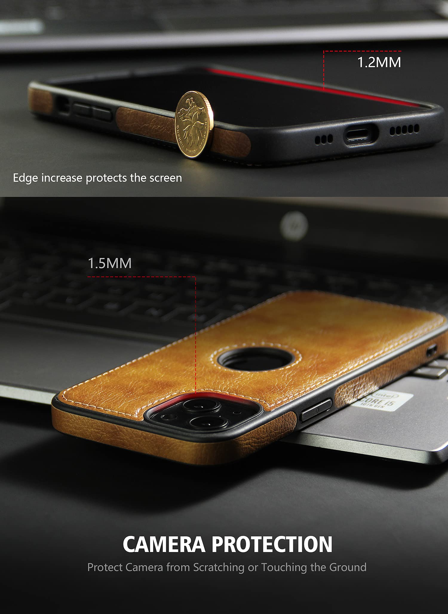 Razstorm Unique Design Luxury Leather Business Phone Case for iPhone 13 Mini Anti-Slip Scratch Resistant Ultra Slim Protective Case (2021,5.4β) (Brown)