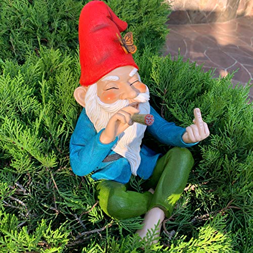 Mood Lab Garden Gnome - Relaxed Gnome - 9.6 Inch Tall Statue Lawn Garden Figurine - for Outdoor or House Decor