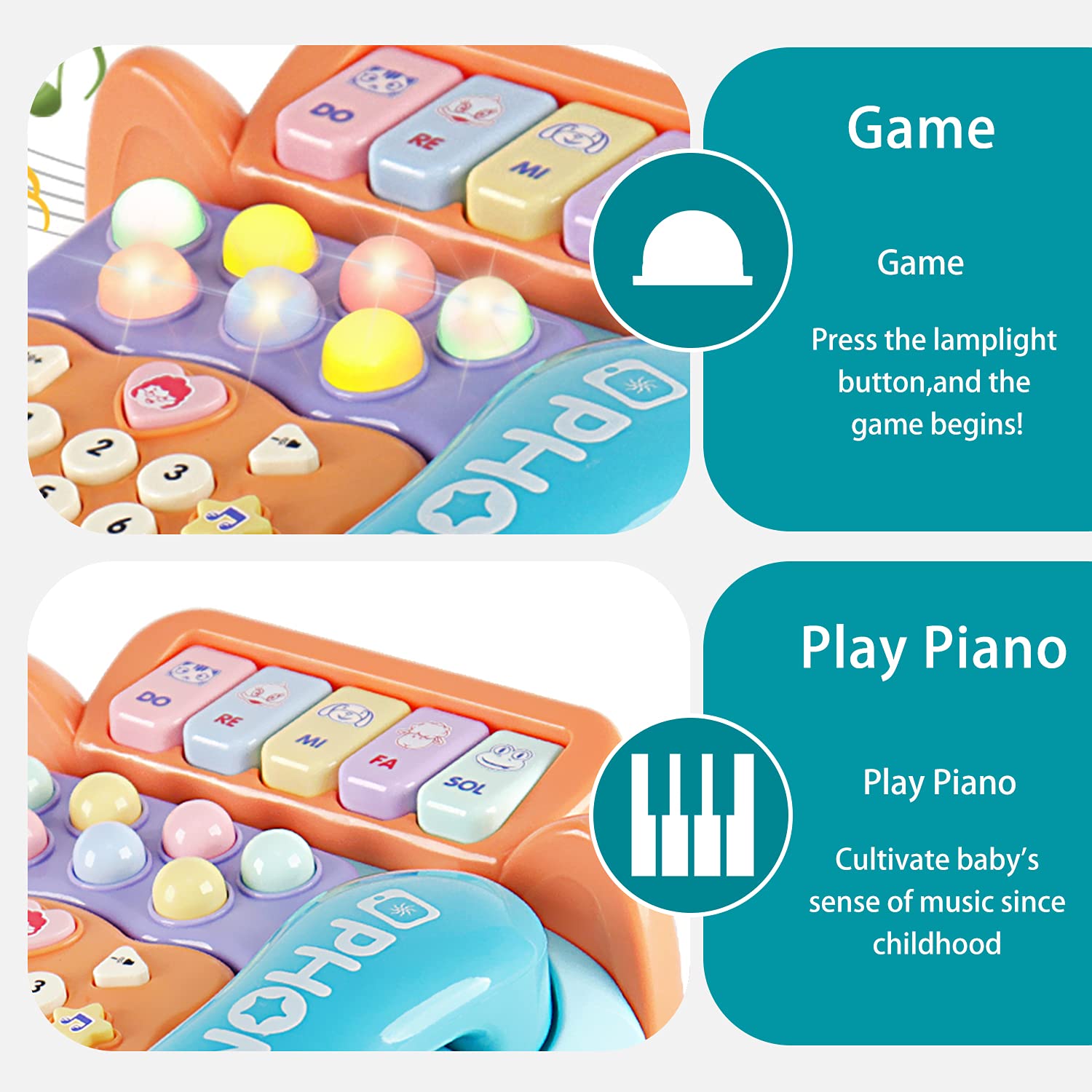 Chirldren Telephone Toy Cartoon Simulated Landline Smartphone Drag Function Call Play Piano Early Education Music Learn Hit Hamster Children Enlightenment Brain Toys Creative Gift for Kids Blue